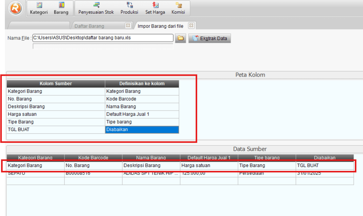 Cara Import Data Barang Baru di RENE dari Accurate 5