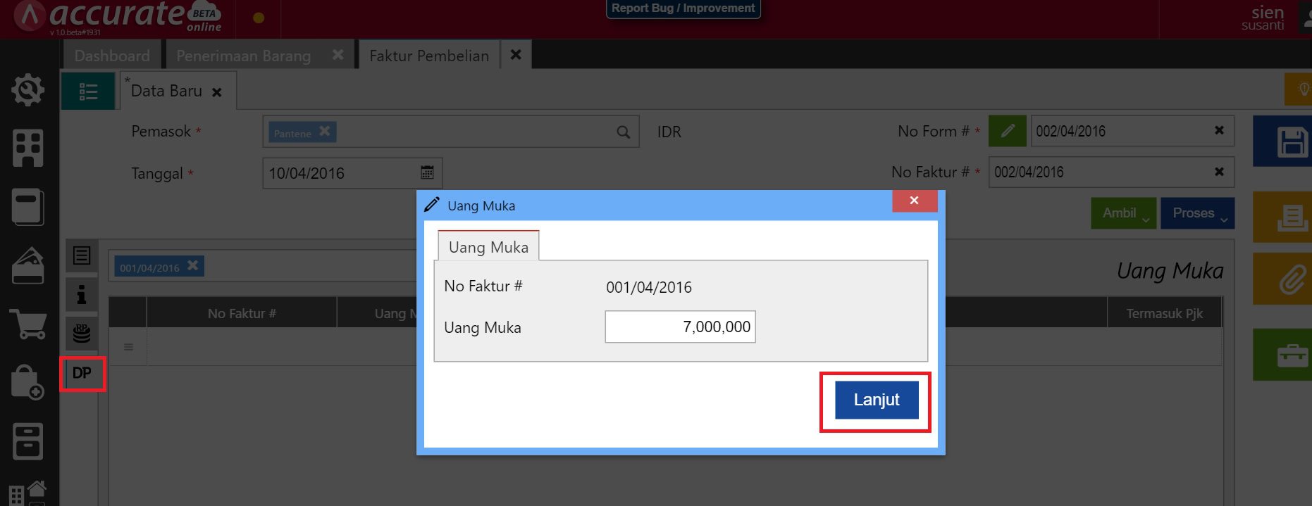 Cara Membuat Uang Muka Pembelian Partial di Accurate Online