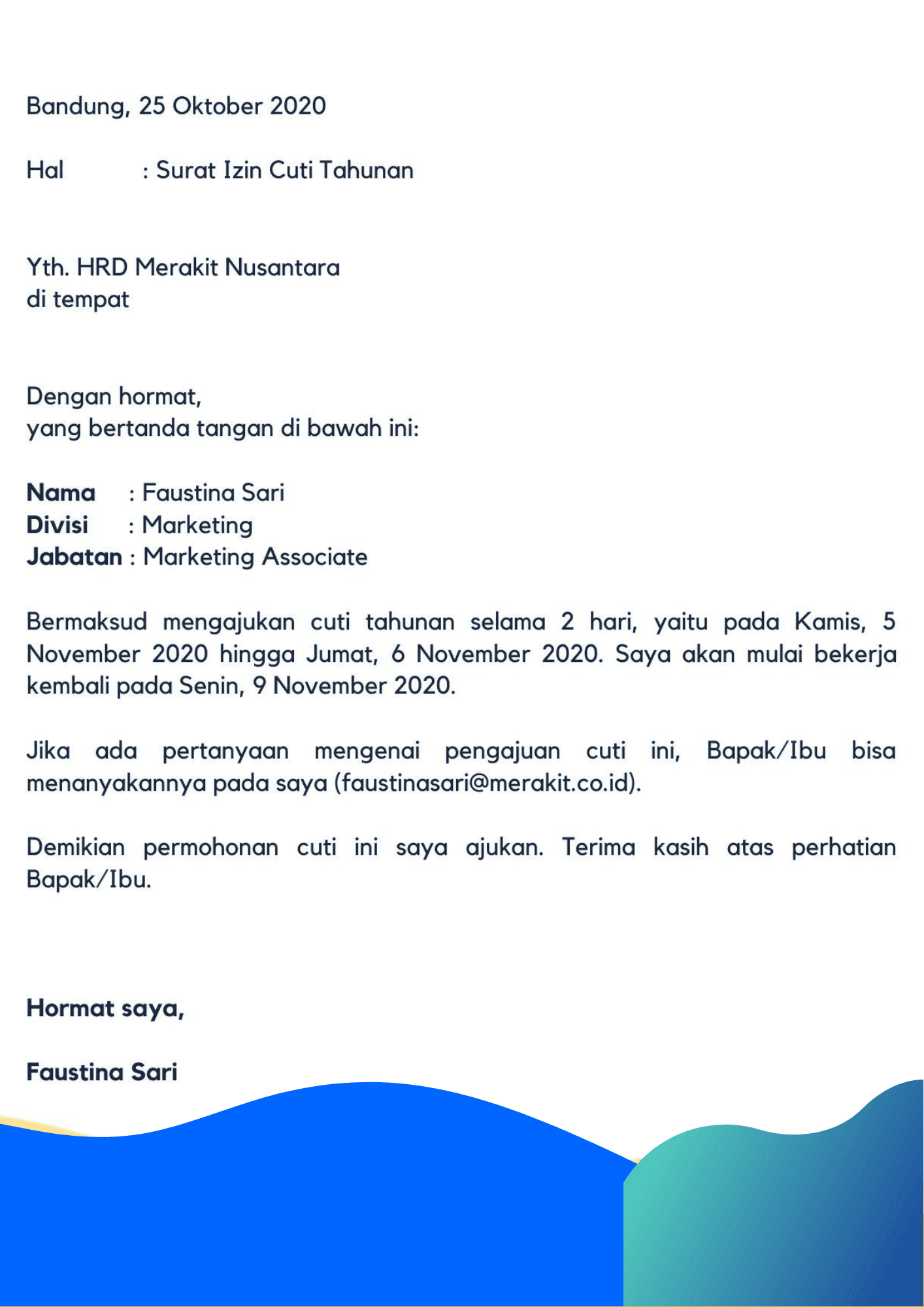 4 Contoh Surat Cuti Kerja Untuk Alasan Tertentu