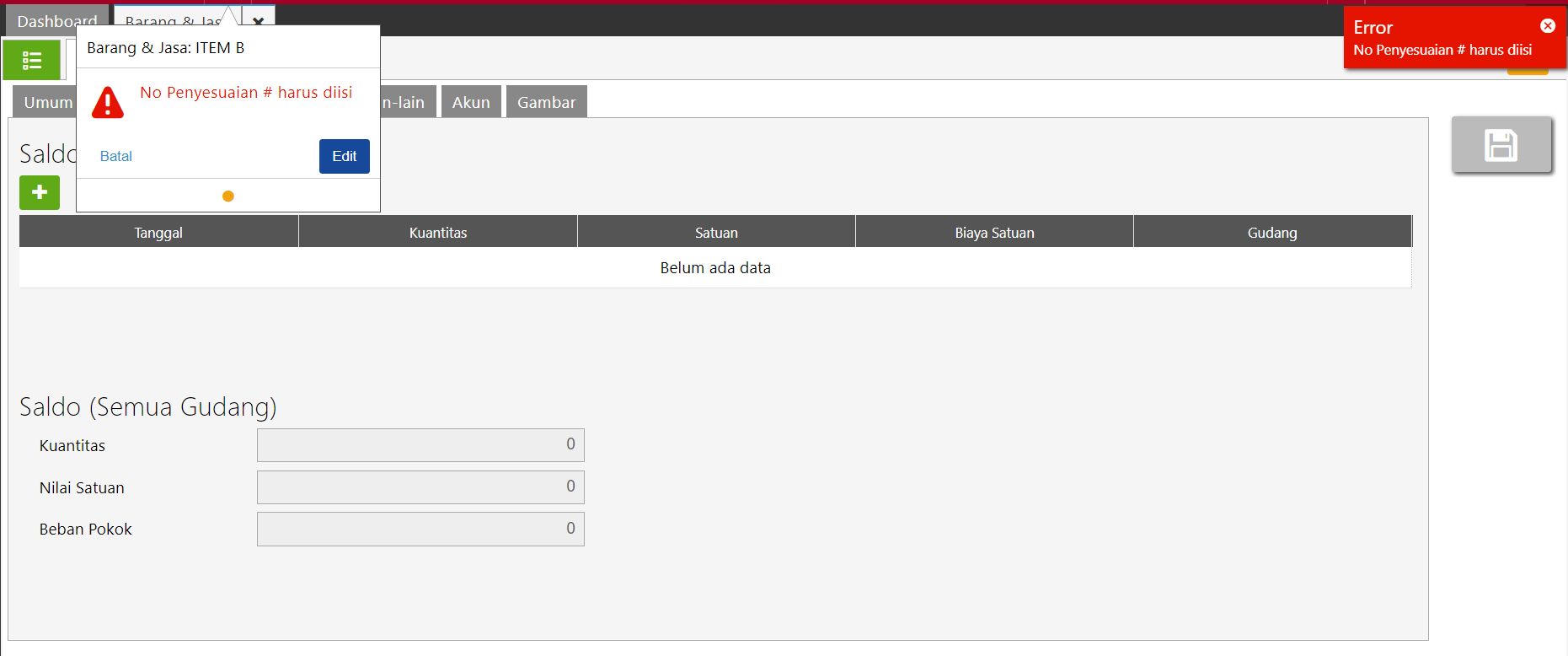 Error Input Saldo Awal Data Barang & Jasa Accurate Online